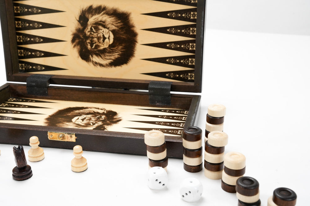 10.5" Wooden Travel Chess and Backgammon Game