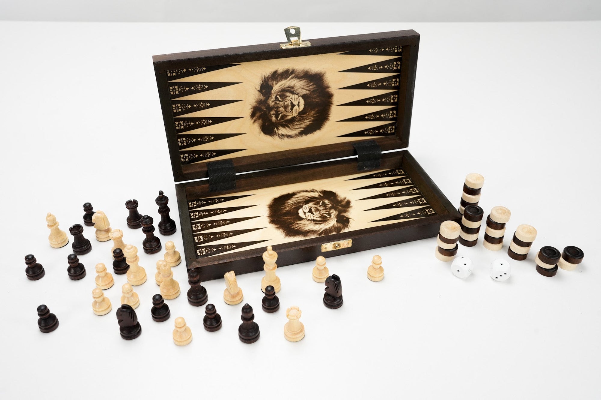 10.5" Wooden Travel Chess and Backgammon Game