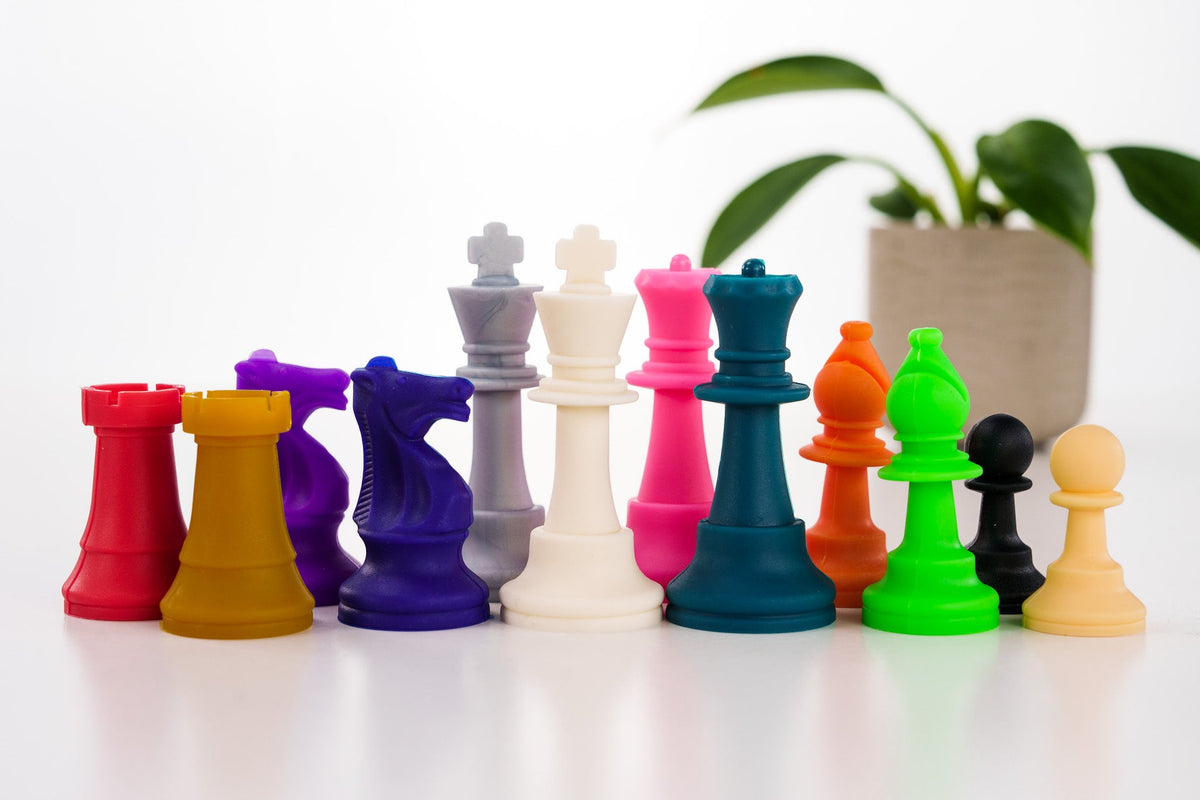 3 1/2" Colored Silicone Club Chess Pieces - Half Set of 17 Pieces