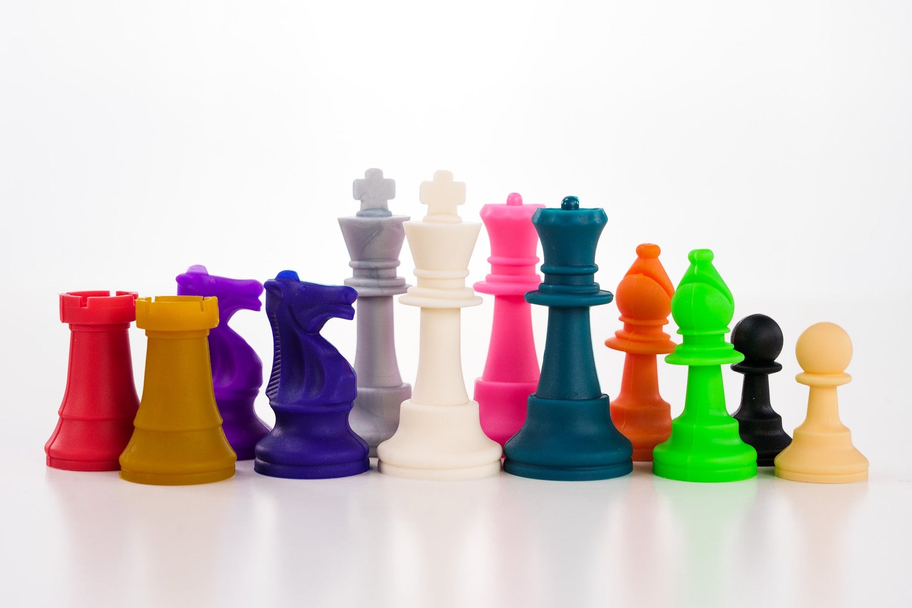 3 1/2" Colored Silicone Club Chess Pieces - Half Set of 17 Pieces