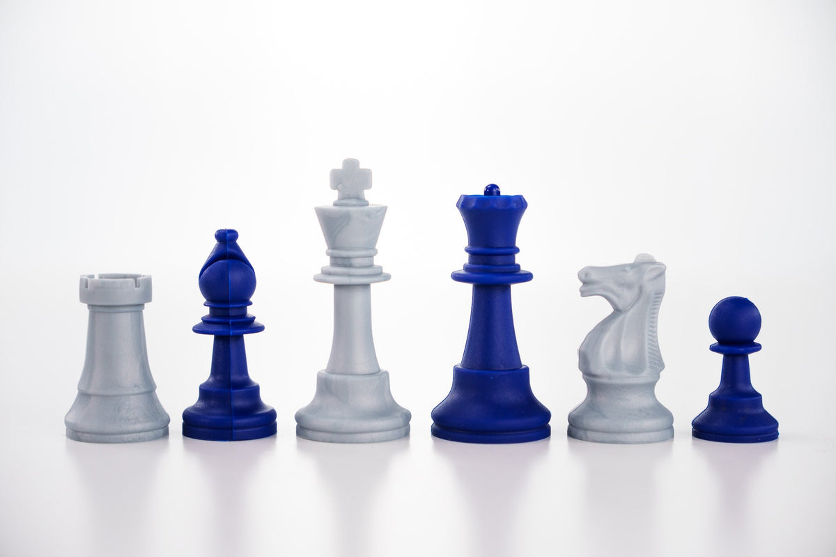 3 1/2" Silicone Club Chess Pieces - Royal Blue and Silver