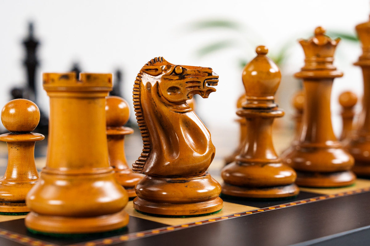 4.5" 1849 Cooke Chess Pieces - Antiqued and Ebony