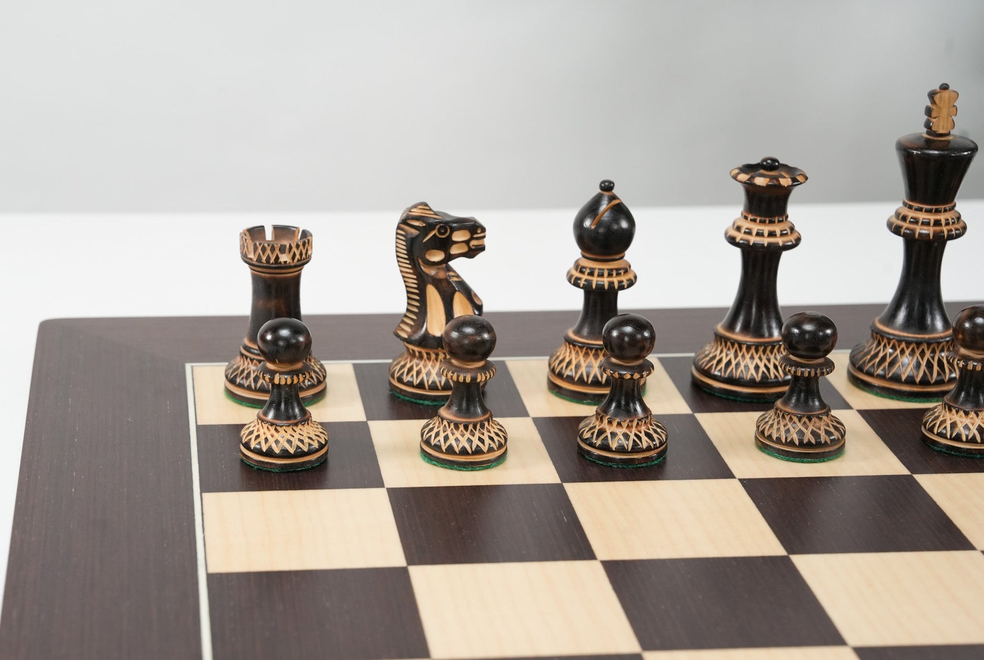 Burnt Grandmaster Chess Men on Wenge Barcelona Board