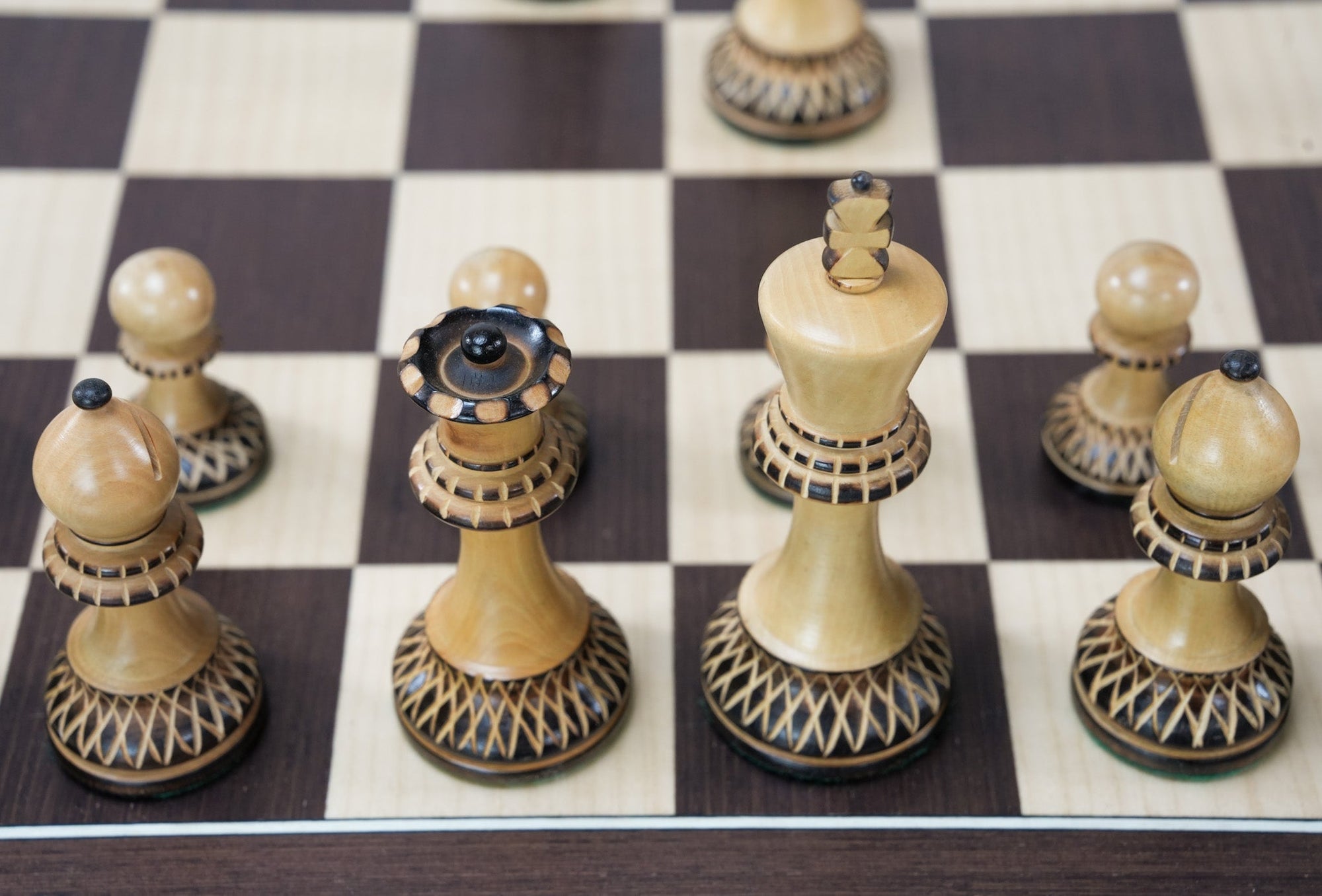 Burnt Grandmaster Chess Men on Wenge Barcelona Board
