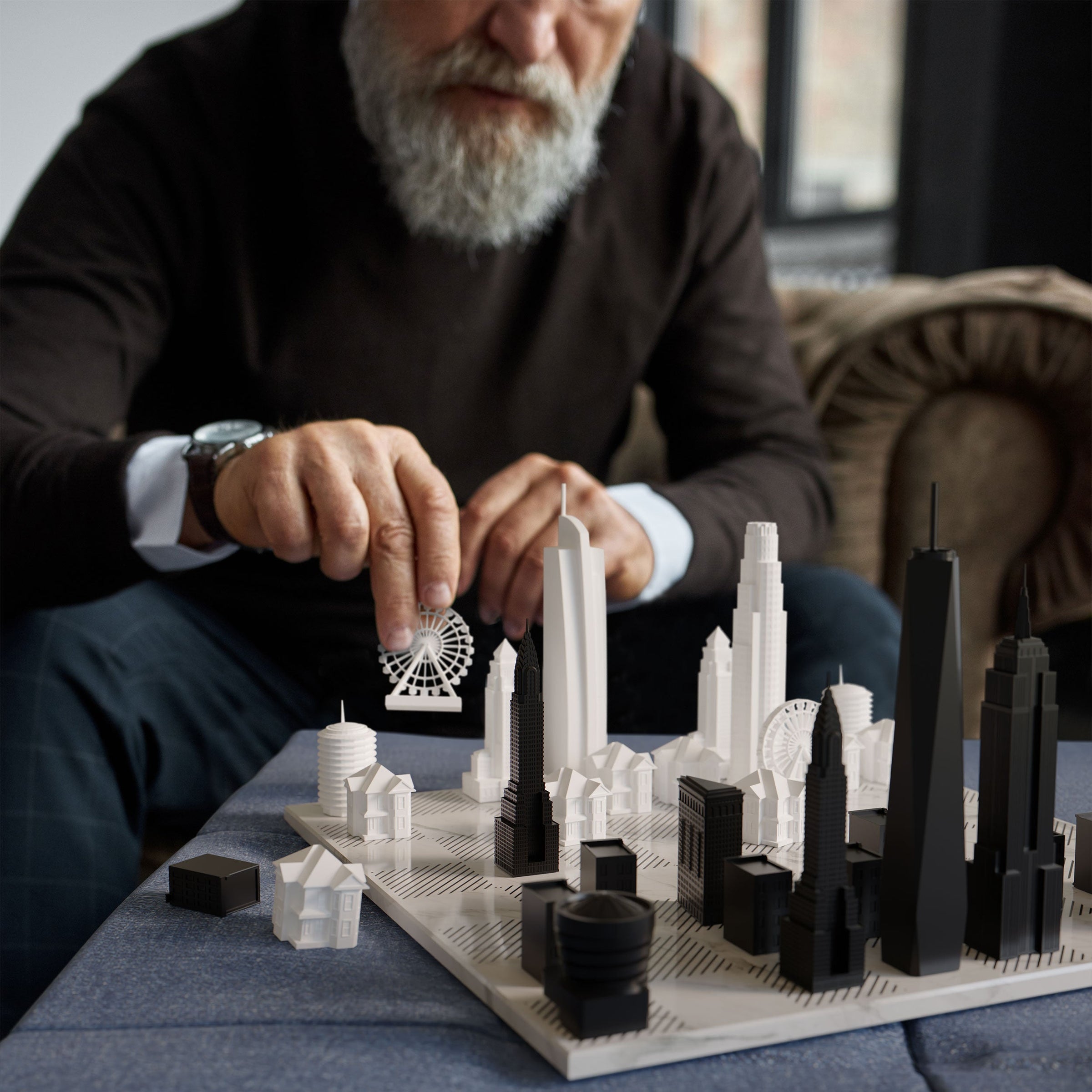 Chess Set NEW YORK vs LOS ANGELES Edition with Marble Hatch Board