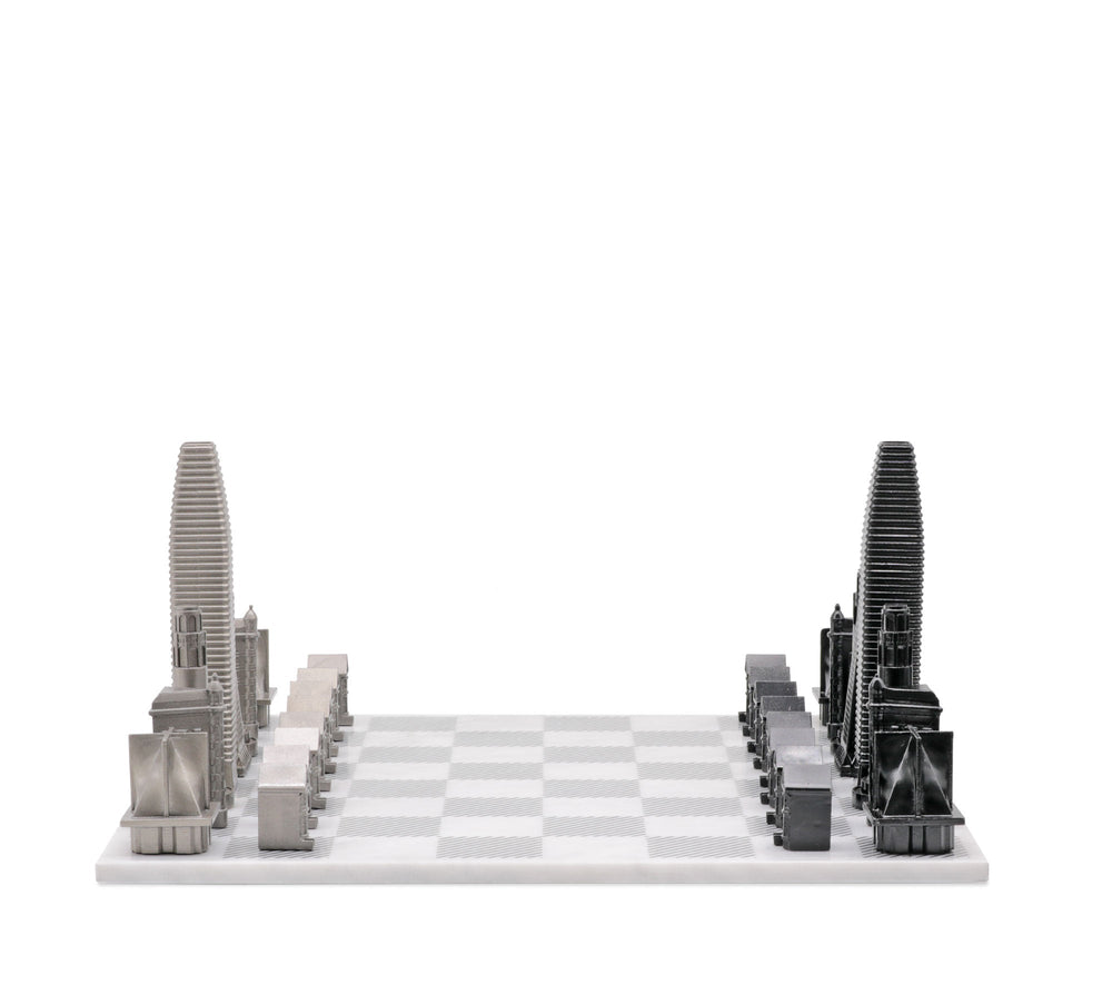 Chess Set Stainless Steel SAN FRANCISCO Edition with Marble Hatch Boar
