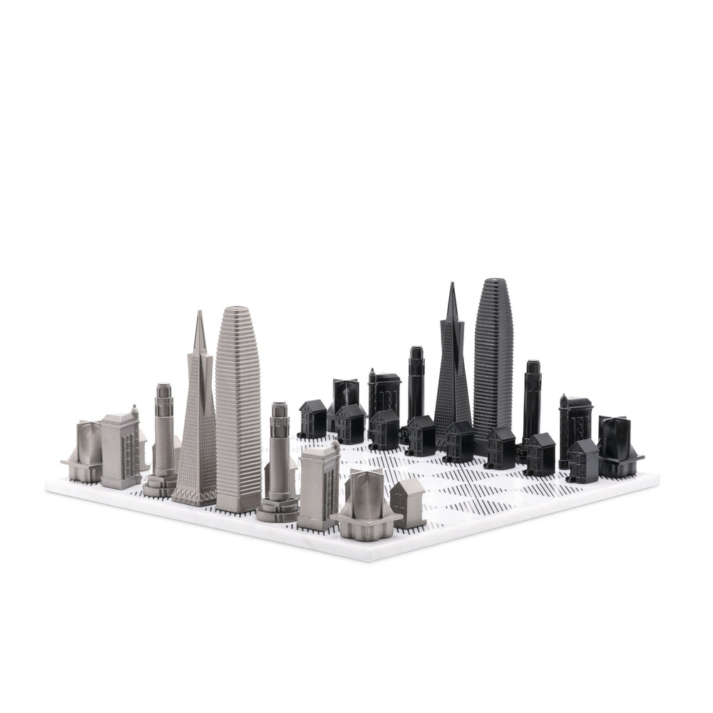 Chess Set Stainless Steel SAN FRANCISCO Edition with Marble Hatch Boar
