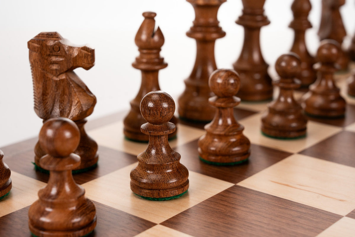 French Series Chess Men on Maple and Walnut Hardwood Board