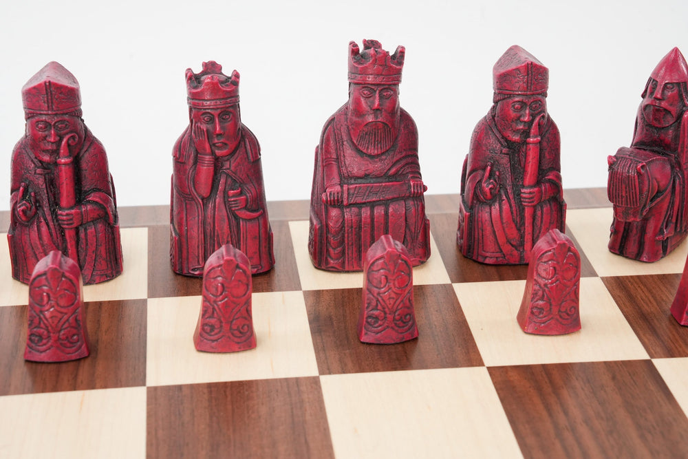 Red Isle of Lewis Chess Set with Hardwood Chess Board and Storage
