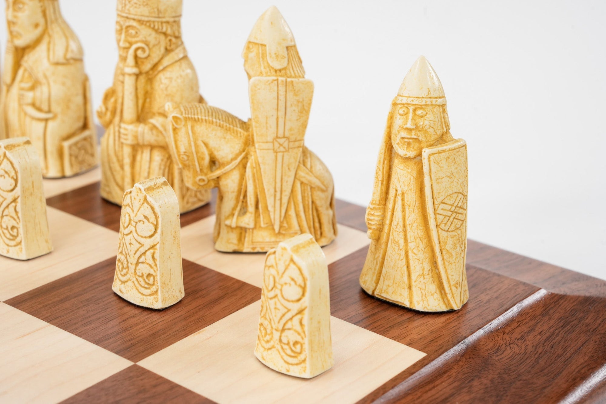 Red Isle of Lewis Chess Set with Hardwood Chess Board and Storage