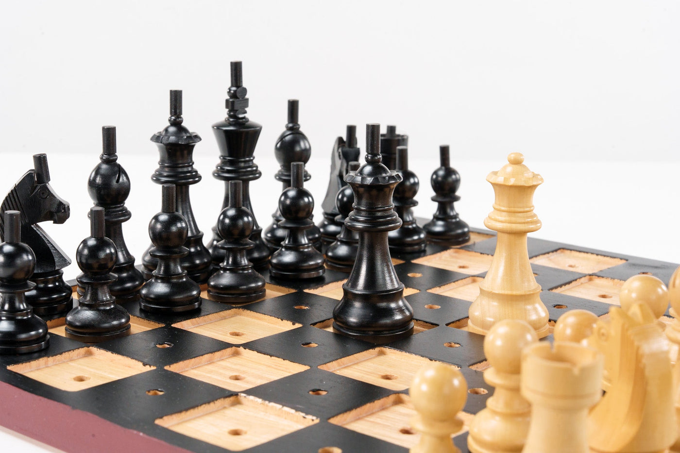 Wooden Chess Set for the Blind - 3.75 inch King