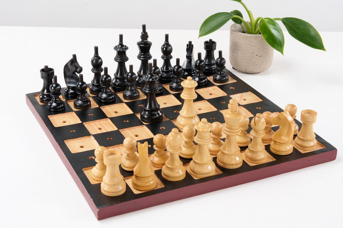Wooden Chess Set for the Blind - 3.75 inch King