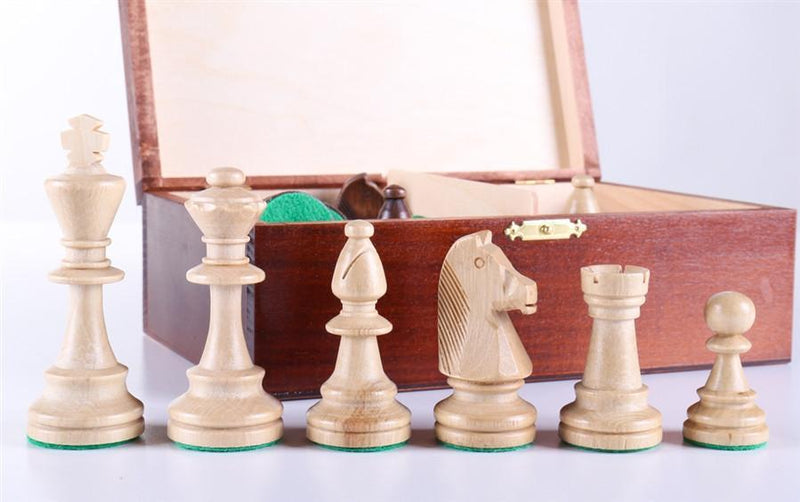 3 3/4" Standard Staunton Chess Pieces #6 in Dark Wood Box