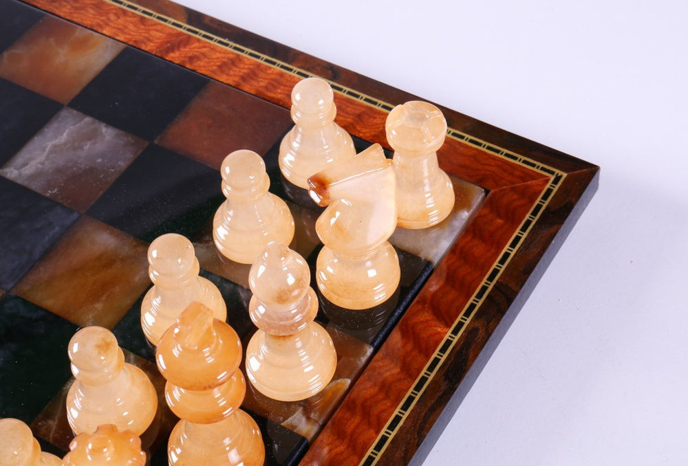 Black & Brown Alabaster Chess Set with Wood Frame