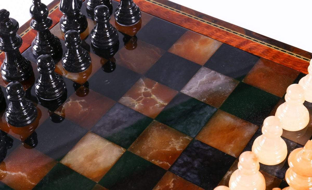 Black & Brown Alabaster Chess Set with Wood Frame