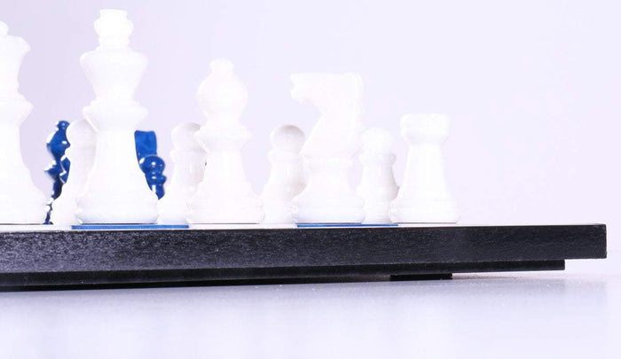 Blue & White Alabaster Chess Set with Wood Frame
