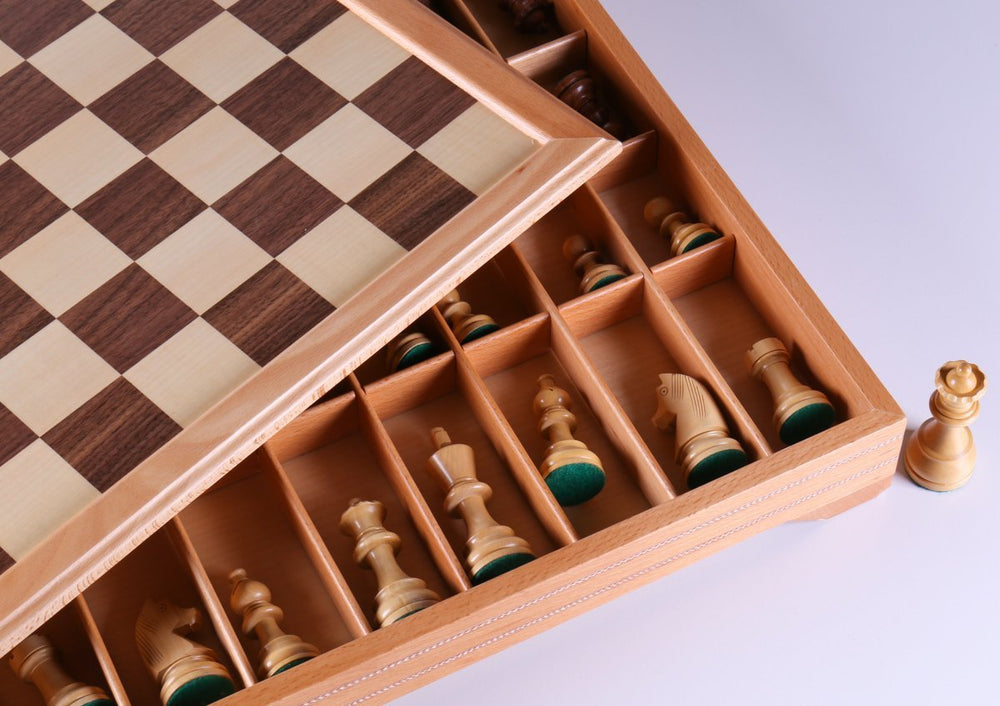 Championship Chess Set and Beech Wood Storage Board Combination