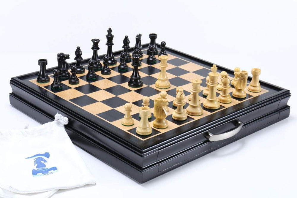 Wooden Club Chess Set with Storage Drawer Cabinet