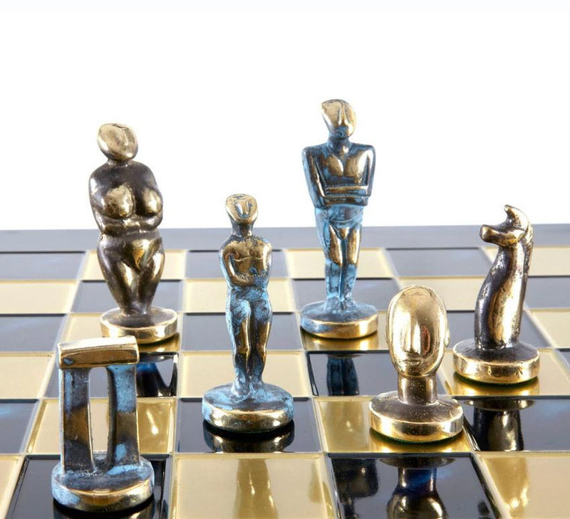 Cycladic Art Solid Brass Chess Set in Blue - 17"