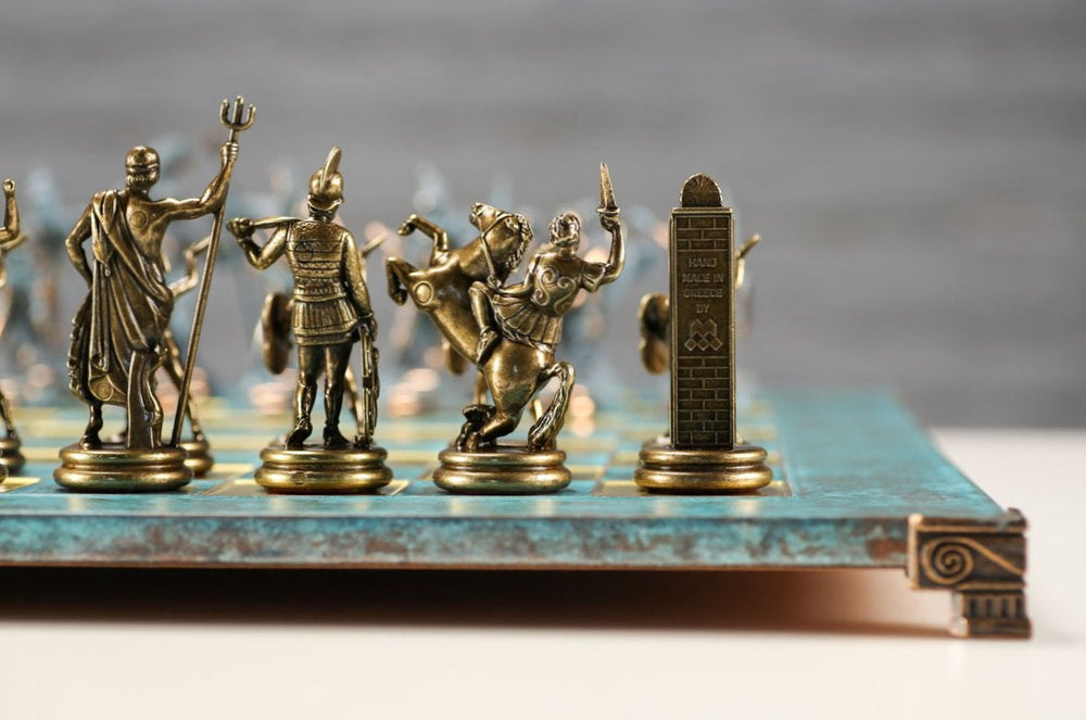 Gold and Antiqued Bronze Greek Mythology Chess Set - 21 1/4"