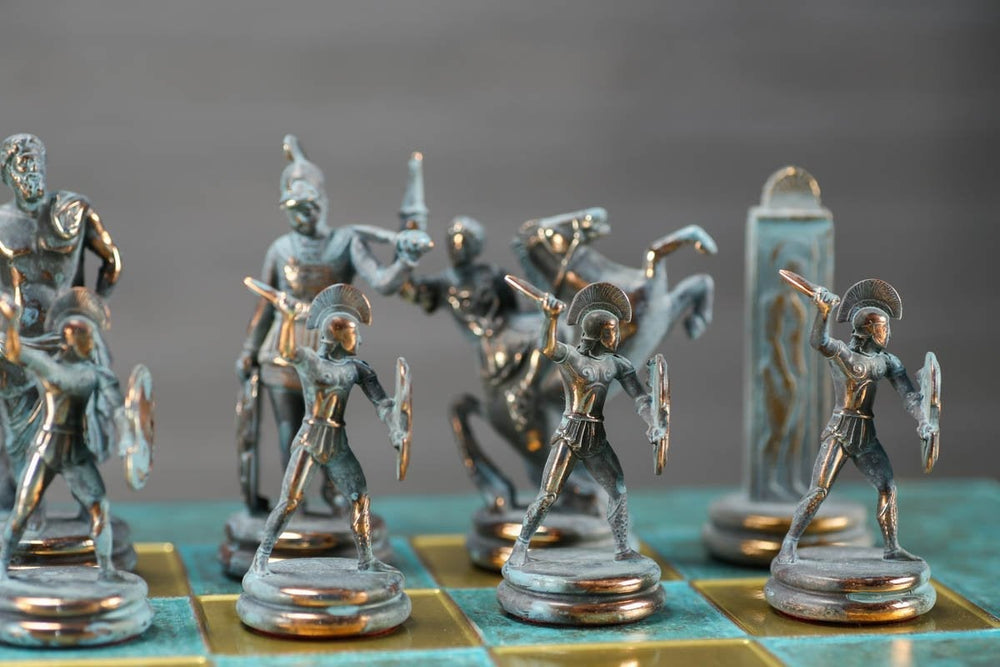 Gold and Antiqued Bronze Greek Mythology Chess Set - 21 1/4"