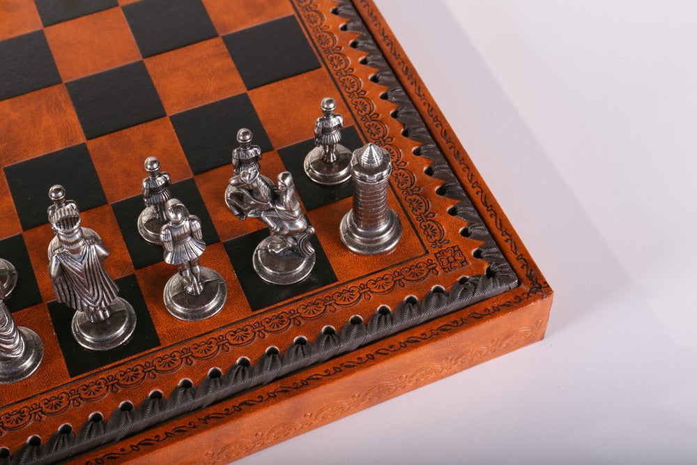 Gothic Chess Set with Leatherette Storage Board