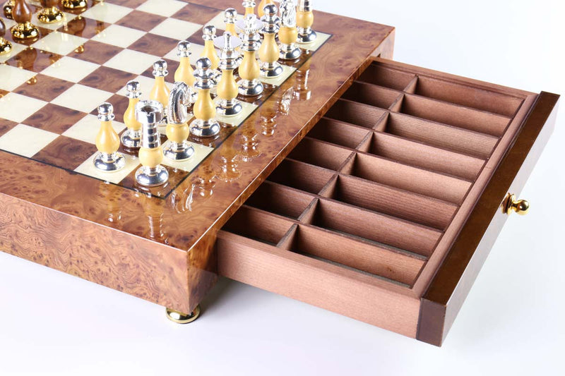 Luxurious French Style Briarwood Chess Set with Storage