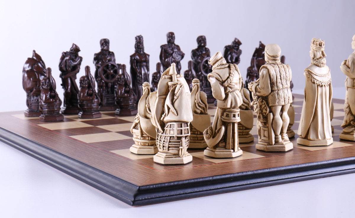 Marble and Resin Christopher Columbus Pieces on Walnut and Maple Board