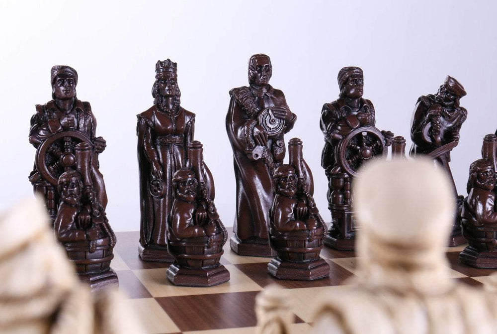 Marble and Resin Christopher Columbus Pieces on Walnut and Maple Board