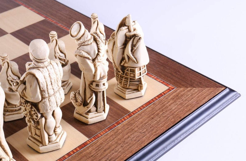 Marble and Resin Christopher Columbus Pieces on Walnut and Maple Board