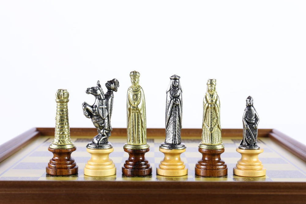 Medieval Metal and Wood Chess Set with Pedastle Board