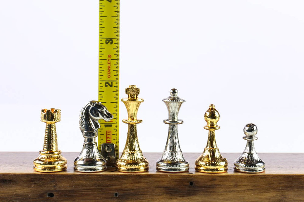 Metal Chess Set with Black Briar Wood Storage Board