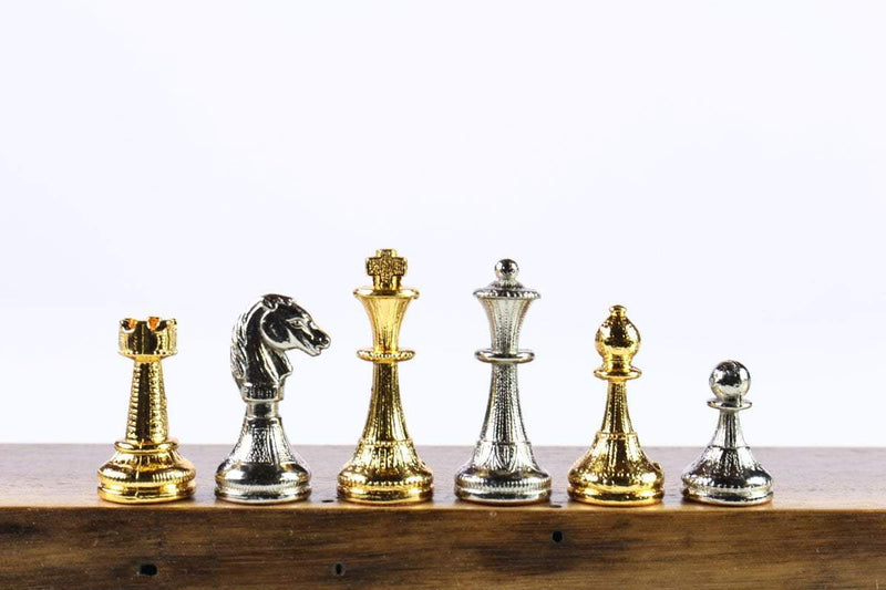 Metal Chess Set with Black Briar Wood Storage Board