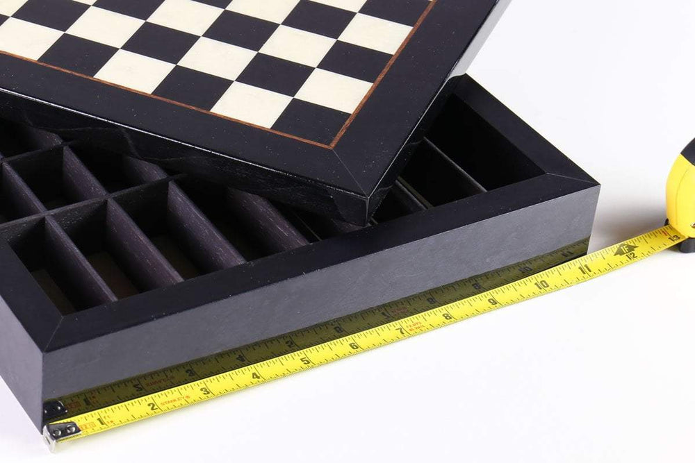 Metal Chess Set with Black Briar Wood Storage Board