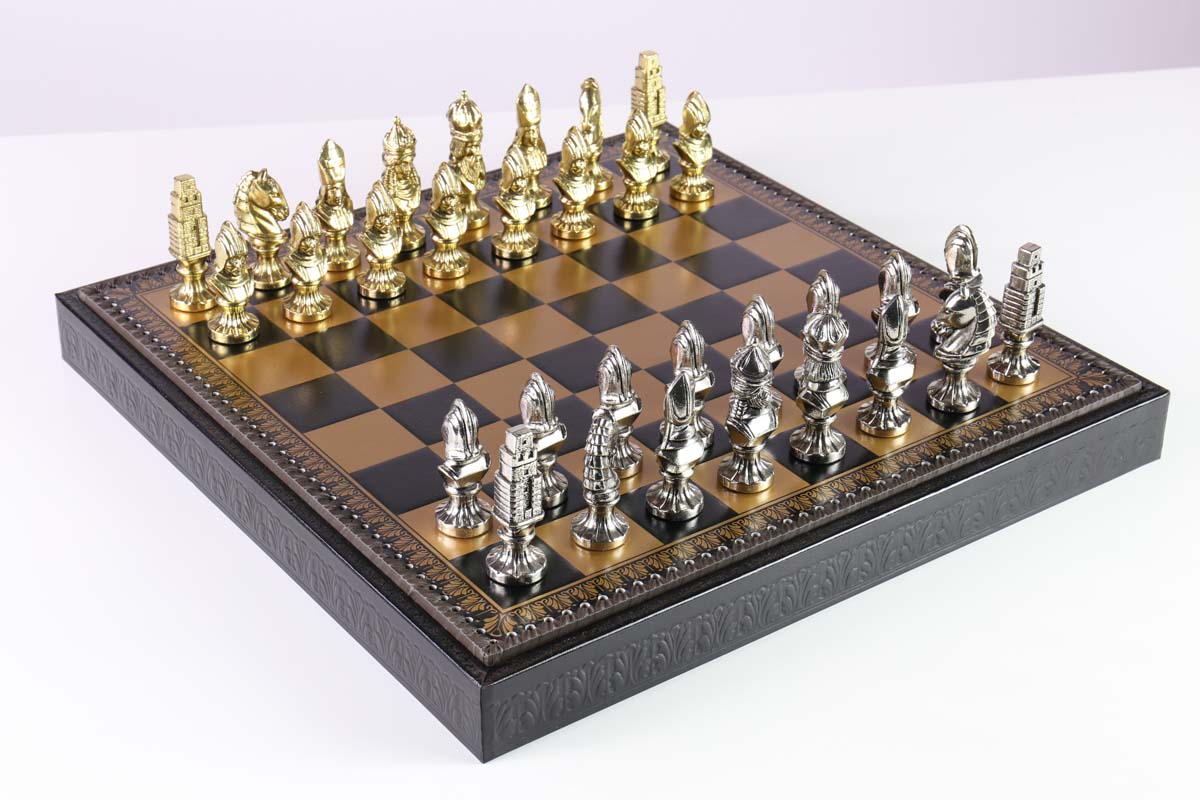 Metal Moncada Chess Set with Storage Board