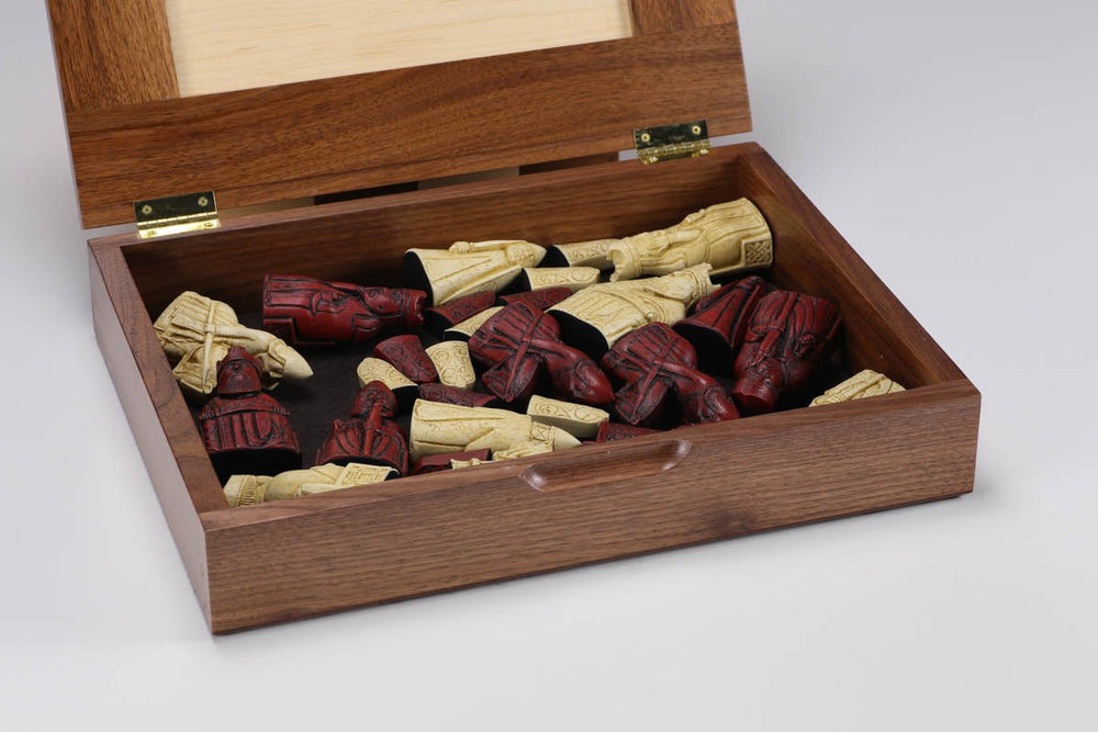 Red Isle of Lewis Chess Set with Hardwood Chess Board and Storage