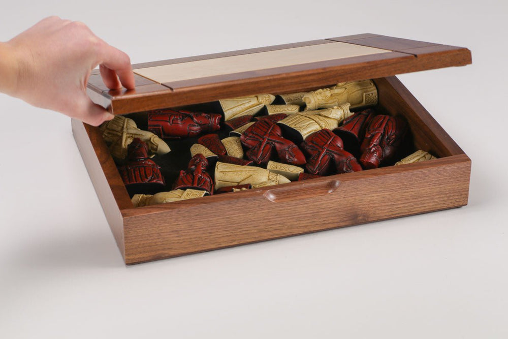 Red Isle of Lewis Chess Set with Hardwood Chess Board and Storage