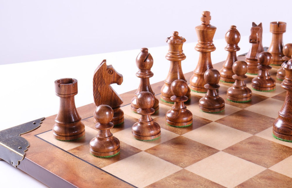 Timeless Chess Pieces on Burl Wood Board