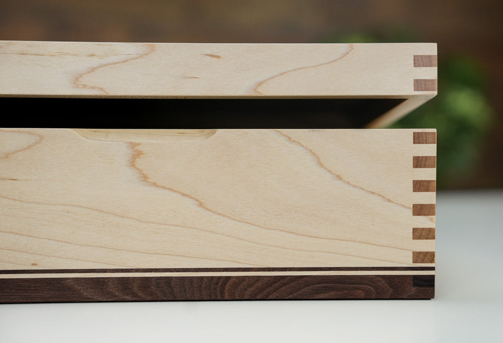 JLP Walnut and Maple Premium Hardwood Chess Piece Box (for standing pi ...